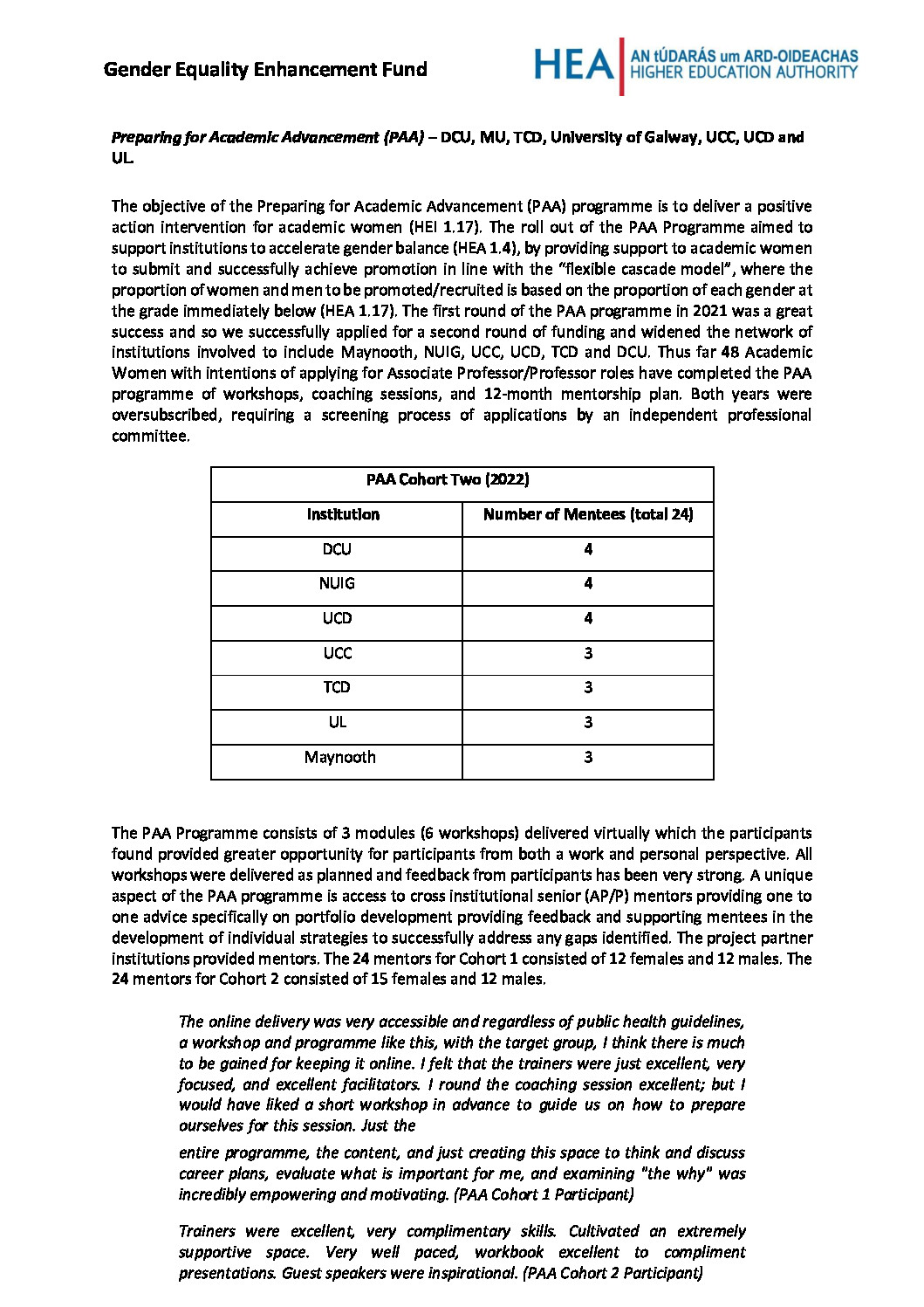2021 UL Preparing for Academic Advancement | Higher Education Authority